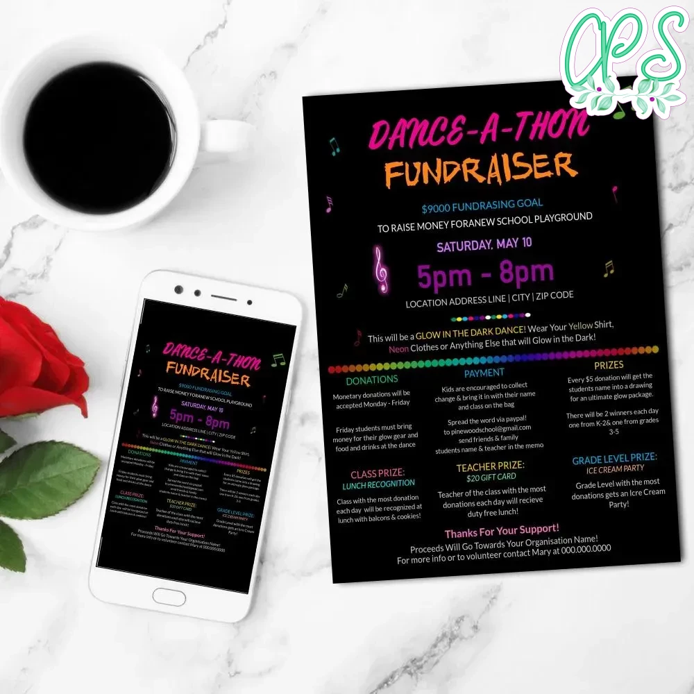 Dance-a-Thon Fundraiser Flyer Customizable Template DIY | Partyinvitedesign