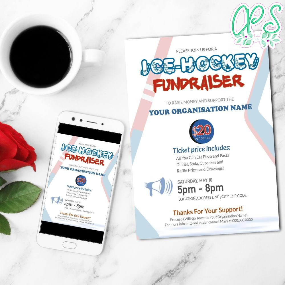 Ice Hockey Fundraiser Flyer Customizable Template DIY | CustomPartyShirts