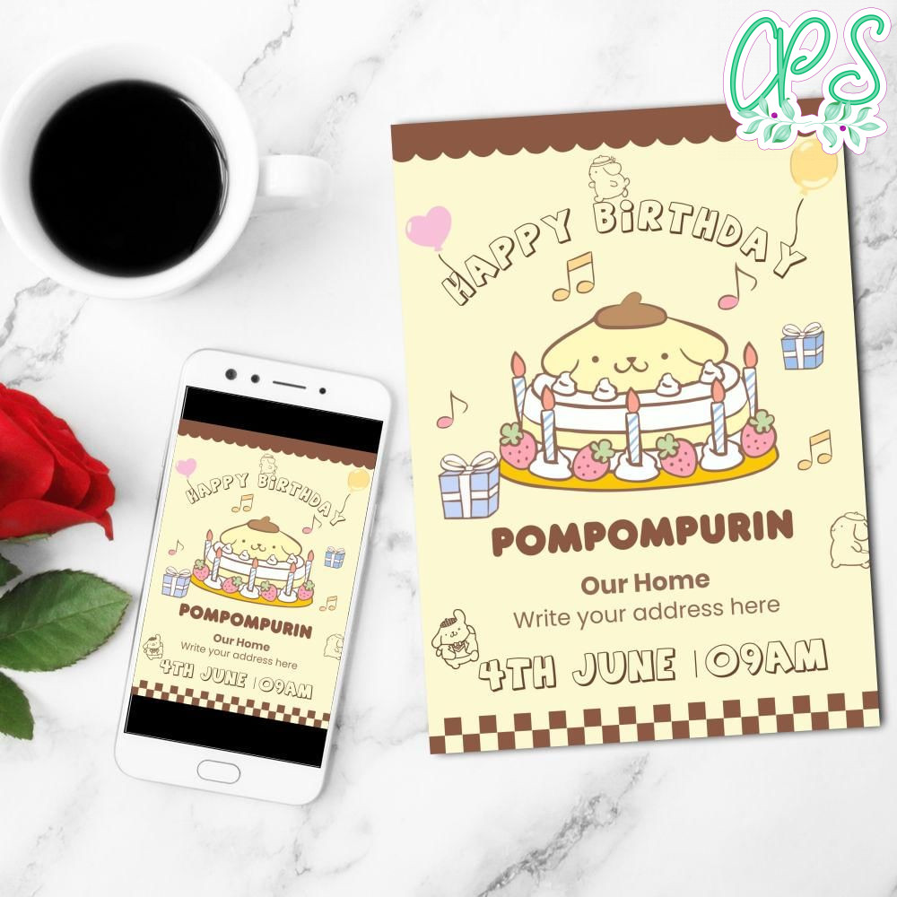 Pompompurin Invitation Customizable Template DIY | CustomPartyShirts