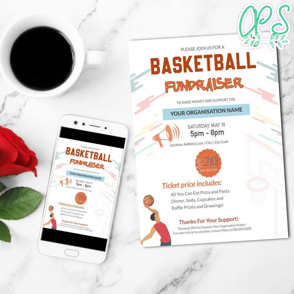 Basketball Fundraiser Flyer Customizable Template DIY | CustomPartyShirts