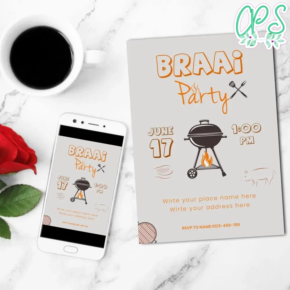 Braai party Invitation Customizable Template DIY | CustomPartyShirts