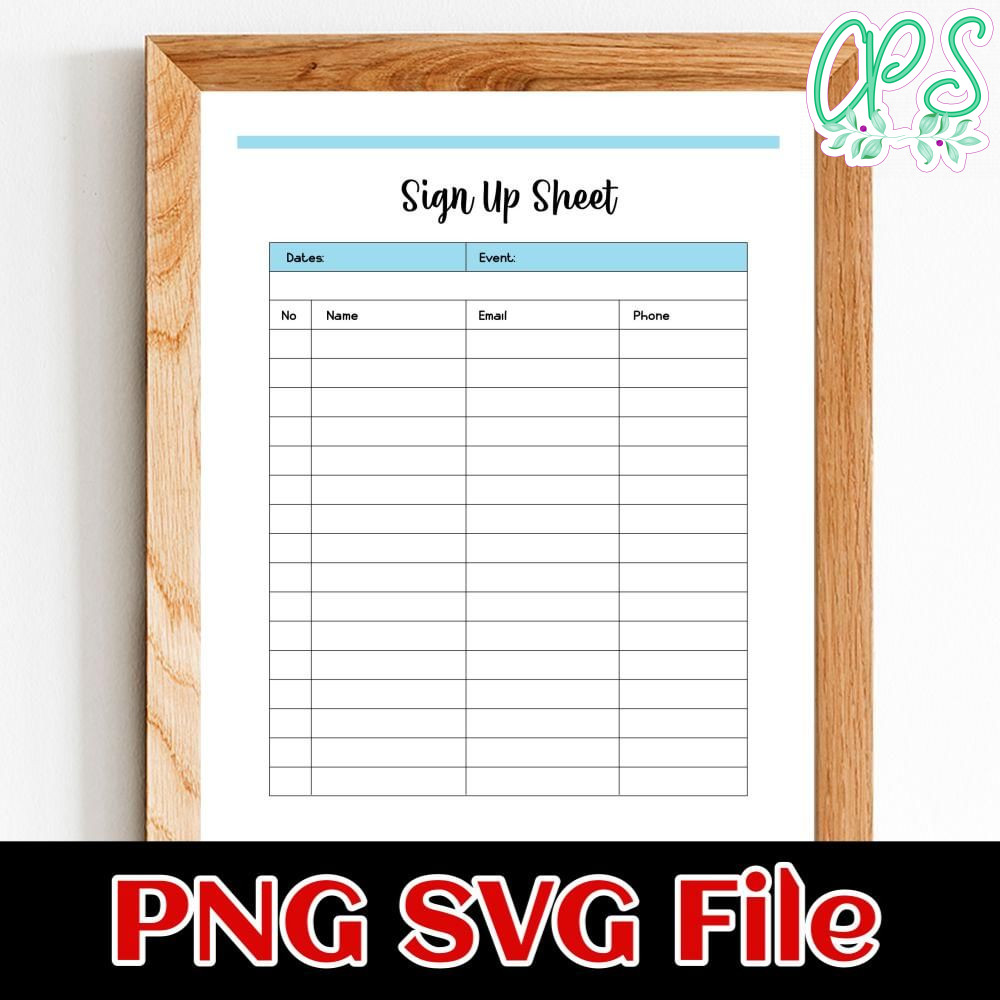 Activity sign up sheet Template Customizable DIY | CustomPartyShirts