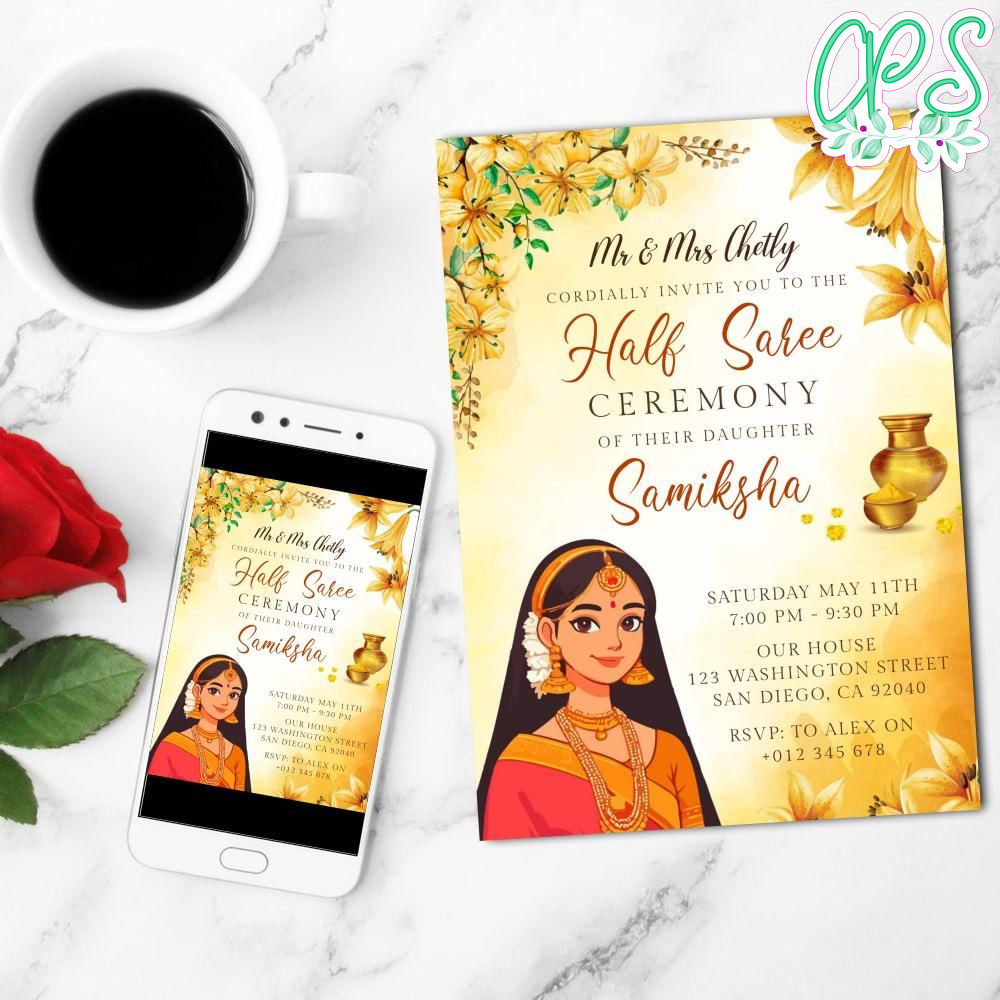 Half Saree Ceremony Invitation Template Customizable DIY ...