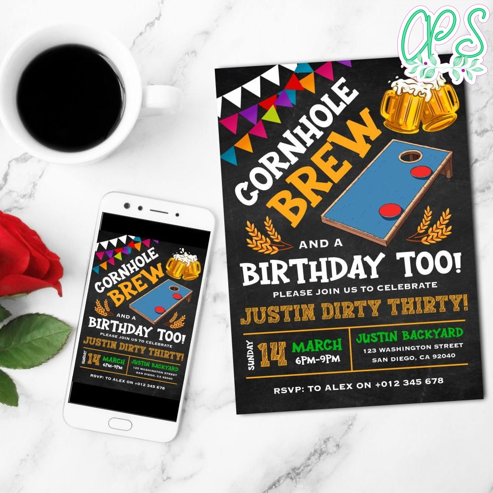 Cornhole Birthday Invitation Template Customizable DIY | CustomPartyShirts