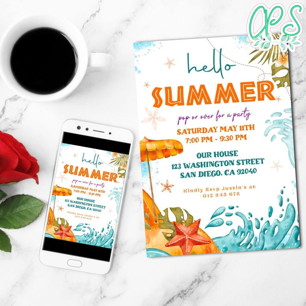 Hello Summer Invitation Template Customizable DIY | CustomPartyShirts