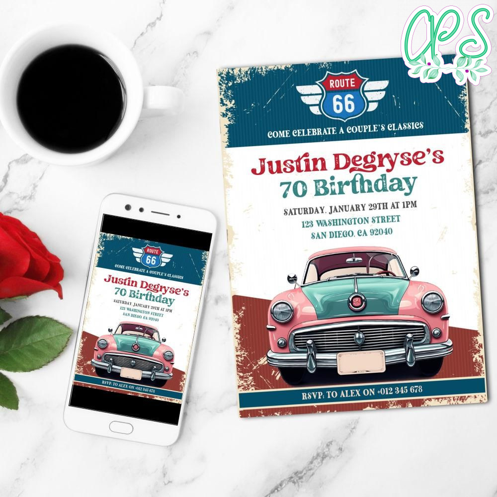 Route 66 Invitation Template Customizable DIY | CustomPartyShirts